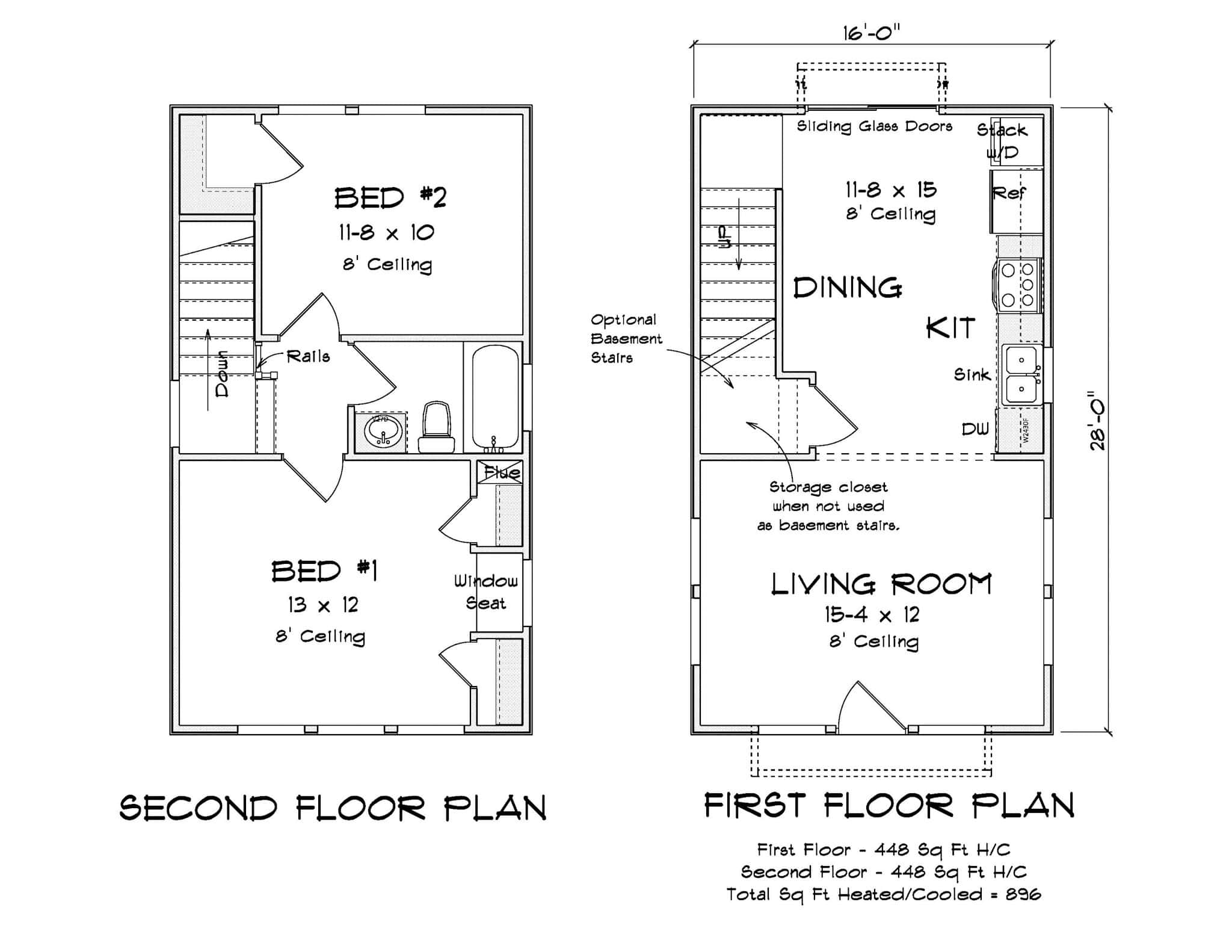 2-Bed, 896 Sq Ft Shingle Cottage with Open Layout – House Plan #223-1008