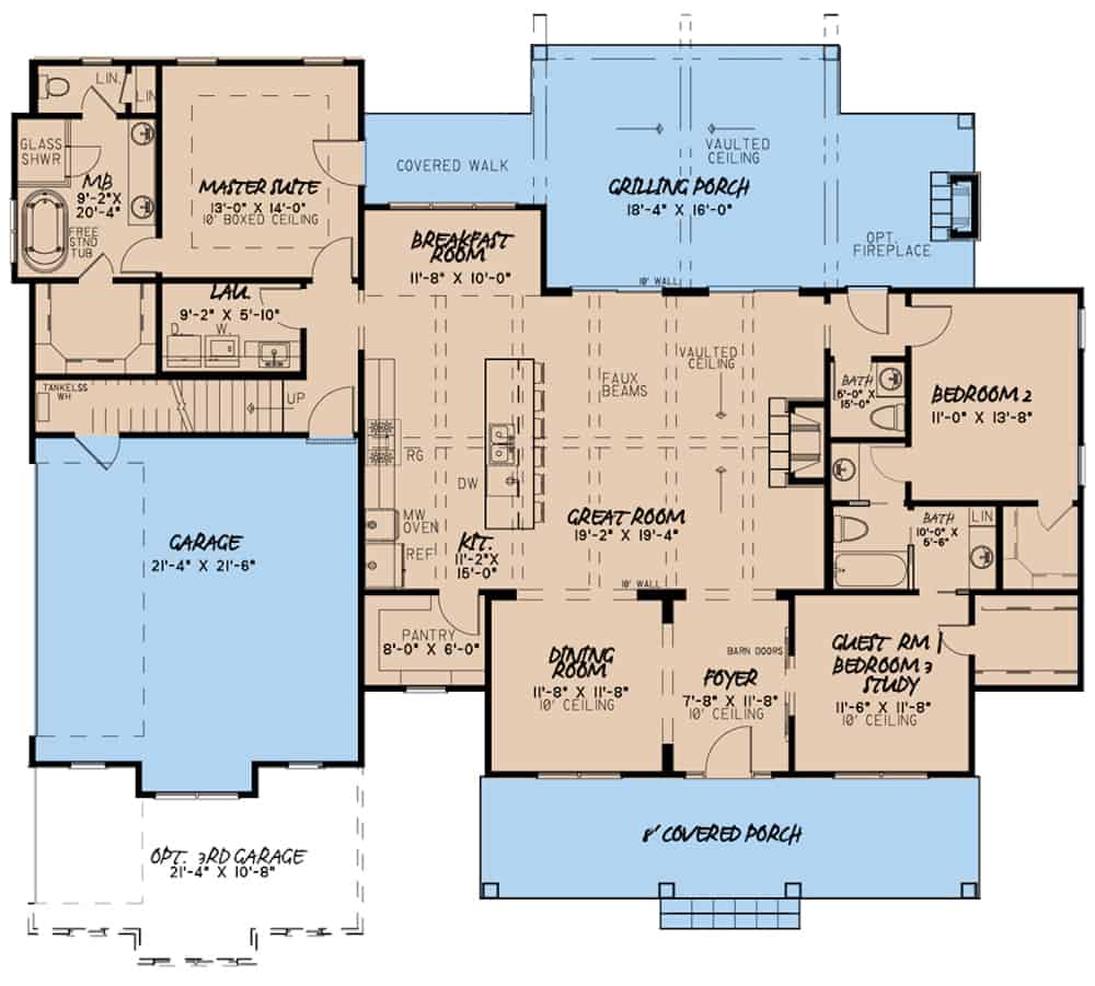 Ranch House - 3 Bedrms, 2.5 Baths - 2031 Sq Ft - Plan #193-1143