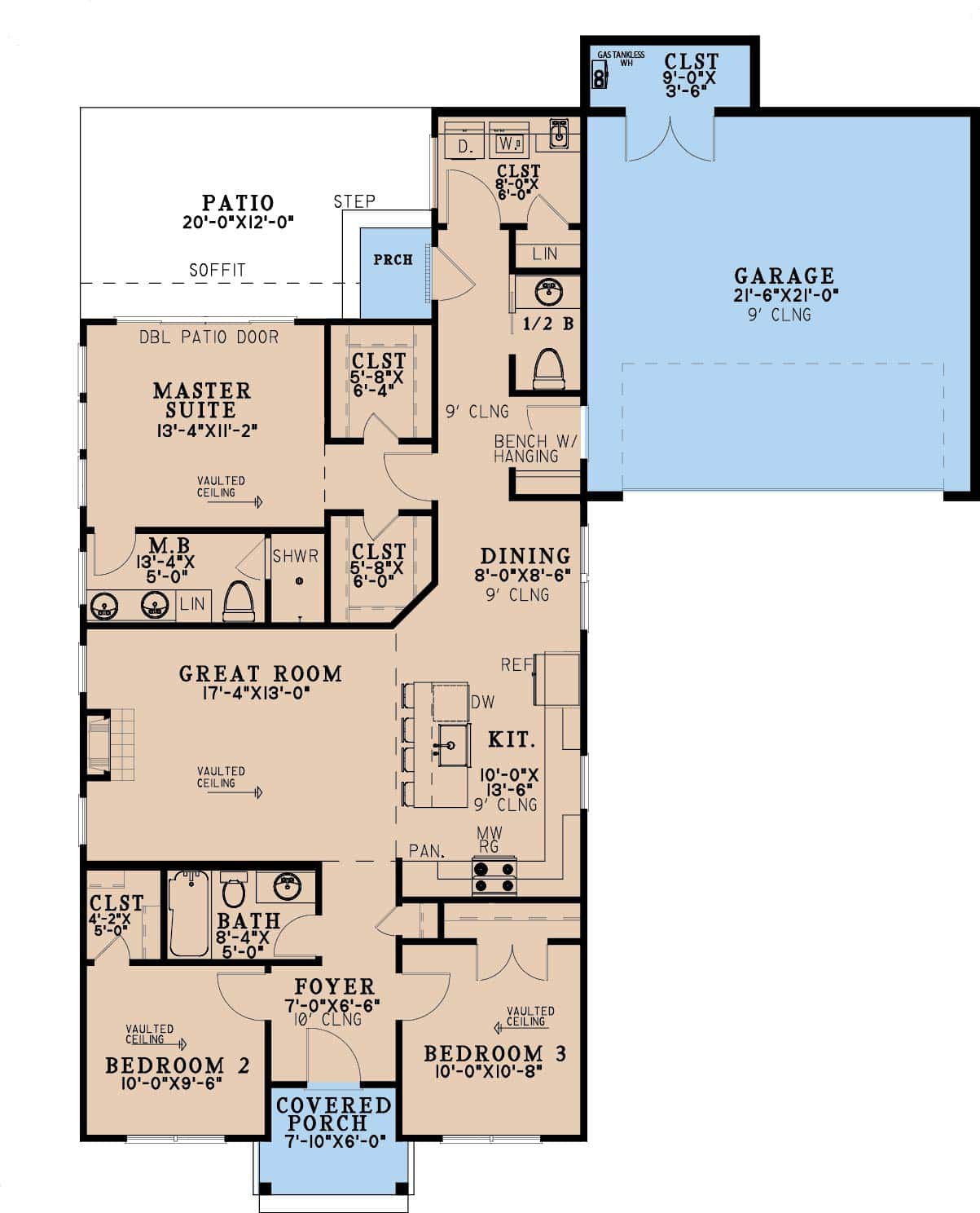 Modern Home Plan - 3 Bedrms, 2.5 Baths - 1388 Sq Ft - #193-1390