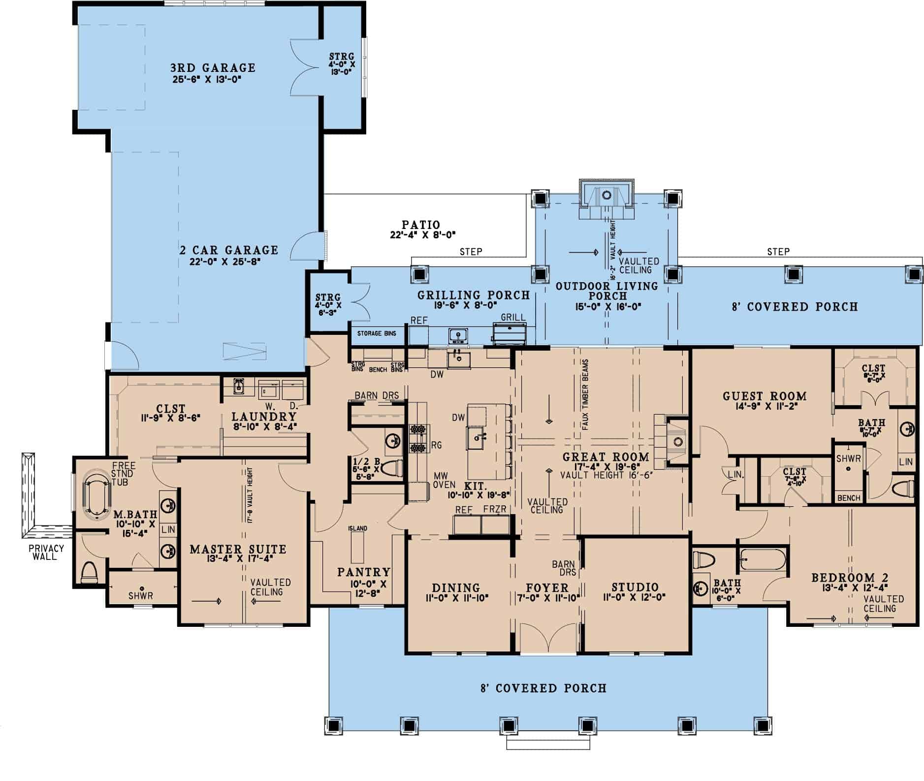 Farmhouse Floor Plan - 3 Bedrms, 3.5 Baths - 2579 Sq Ft - #193-1394