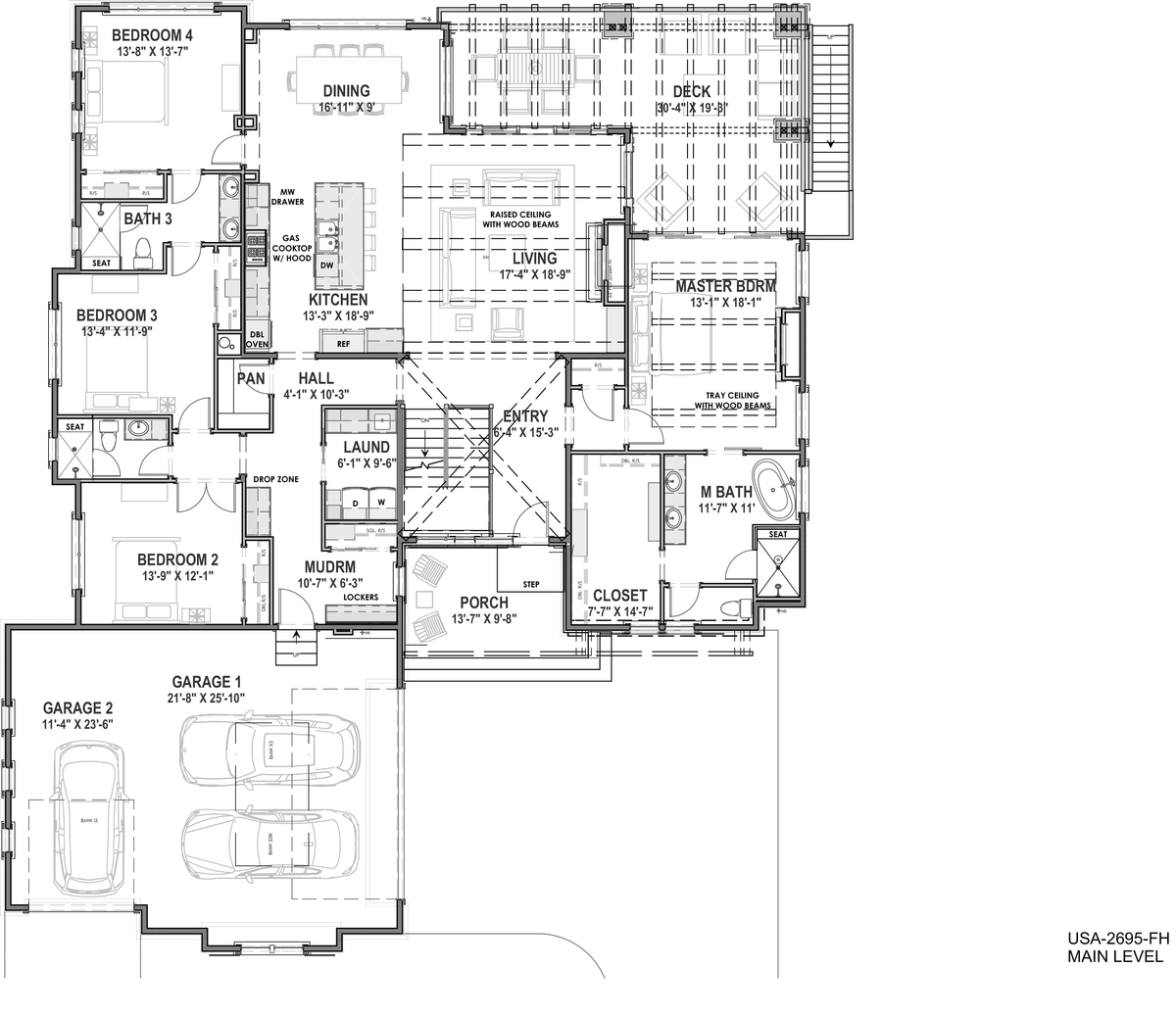Ranch Floor - 4 Bedrms, 3 Baths - 2695 Sq Ft - Plan #194-1038