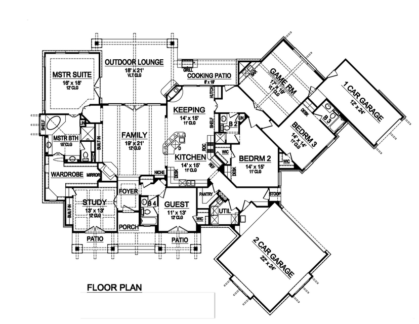 4 Bedrm, 3584 Sq Ft Ranch House - Plan #195-1000