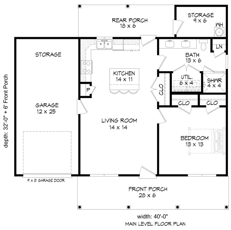 Cottage Home Plan - 1 Bedrm, 1 Bath - 728 Sq Ft - #196-1879