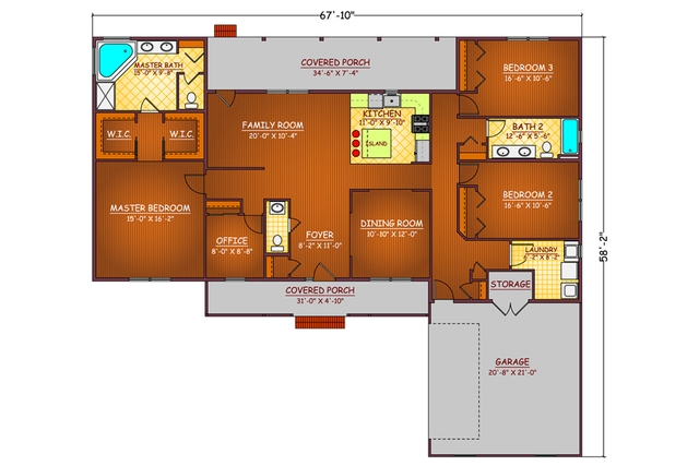Ranch House Plan - 3 Bedrms, 2.5 Baths - 1975 Sq Ft - #200-1012