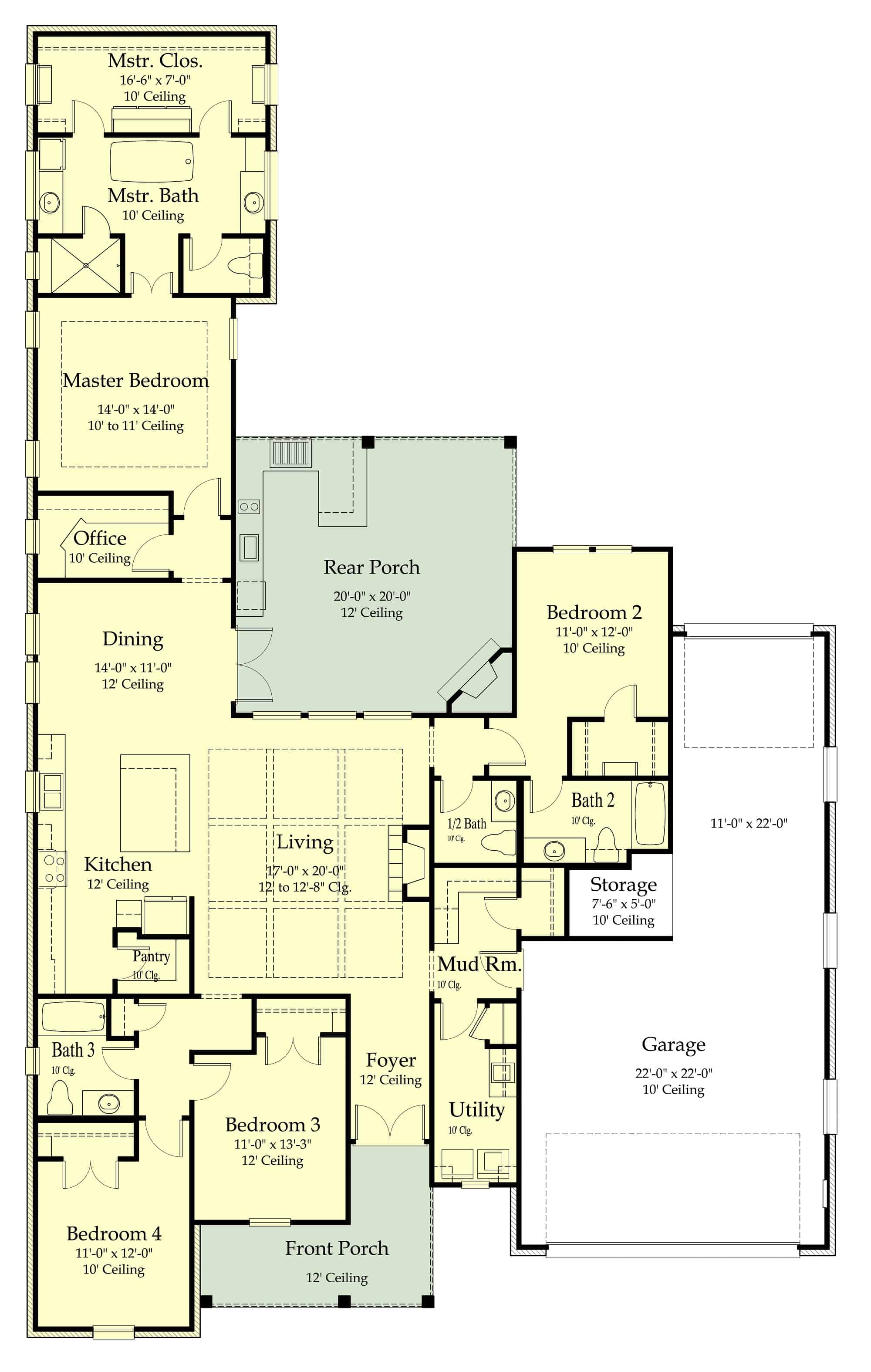 Ranch House Plan - 4 Bedrms, 3.5 Baths - 2465 Sq Ft - #204-1027