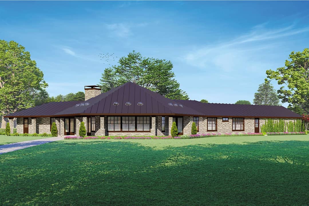 Contemporary Ranch - 3 Bedrms, 3.5 Baths - 3433 Sq Ft - Plan #108-2016