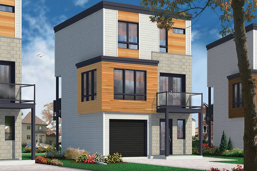 3 Story Modern House Plan - 3 Bedroom, 1.5 Bath, 1015 Sq Ft