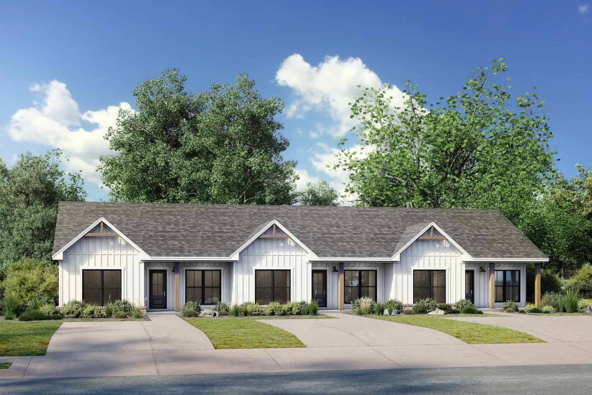 Traditional Triplex Plan: 2-Bedrm, 1000 Sq Ft Per Unit #142-1532