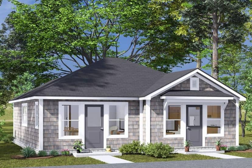 Cottage Duplex Plan: 1 Bedrm, 496 Sq Ft Per Unit #178-1485