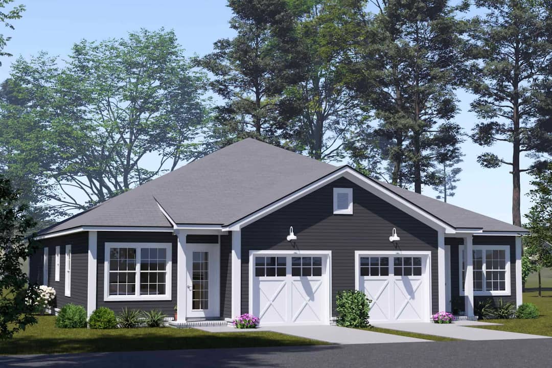 Cottage Duplex Plan: 3 Bedrm, 1120 Sq Ft Per Unit - #178-1567