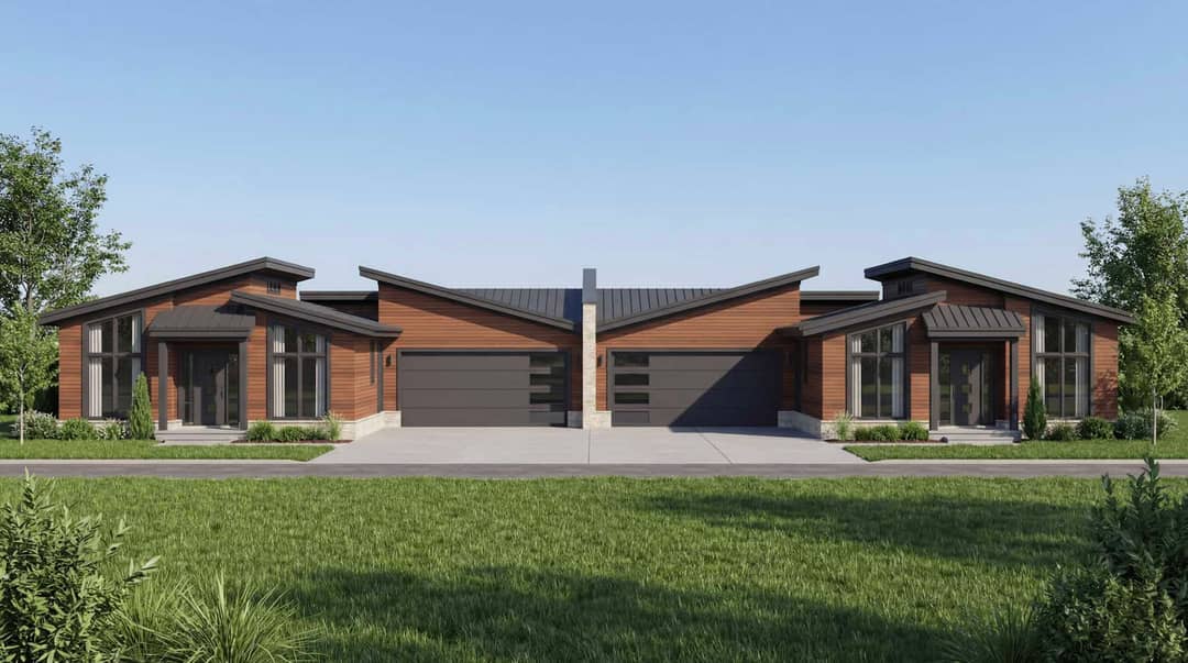 Modern Duplex Plan: 3 Bedrm, 1388 Sq Ft Per Unit - #193-1392