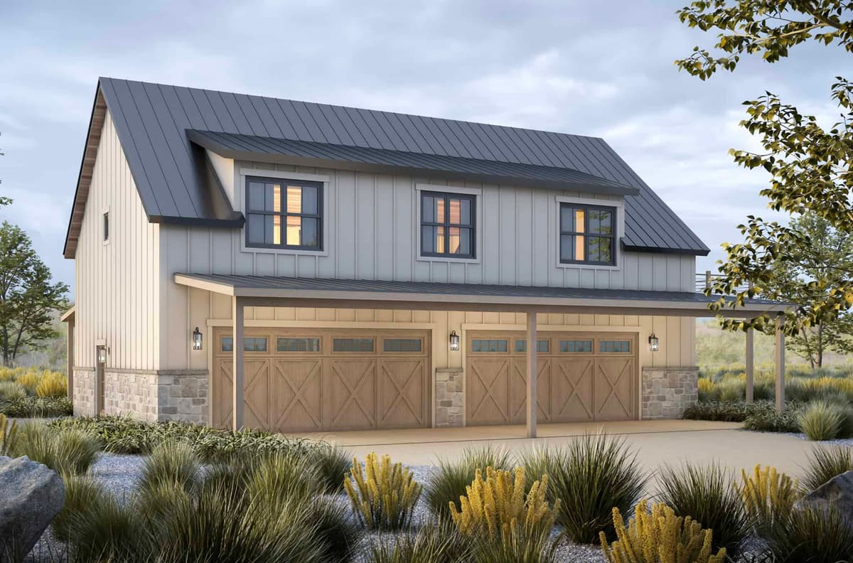 Garage w/Apartments with 4-Car, 2 Bedrm, 1450 Sq Ft | Plan #120-2805
