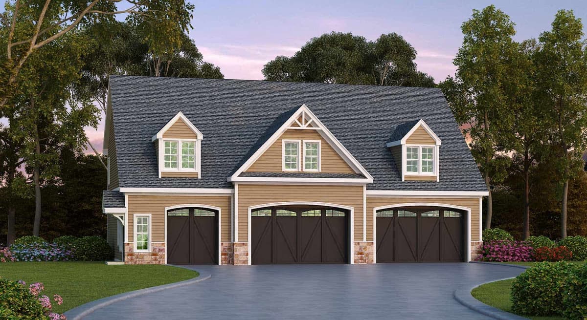 3-Car Garage Plan with 2193 Sq Ft Office Above - #163-1090