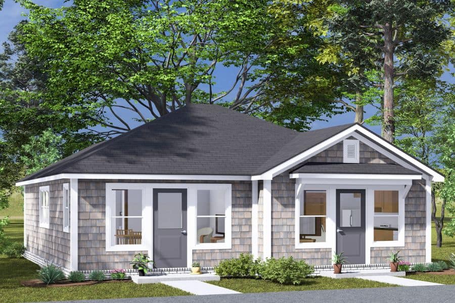 Cottage Duplex Plan: 1 Bedrm, 496 Sq Ft Per Unit #178-1485