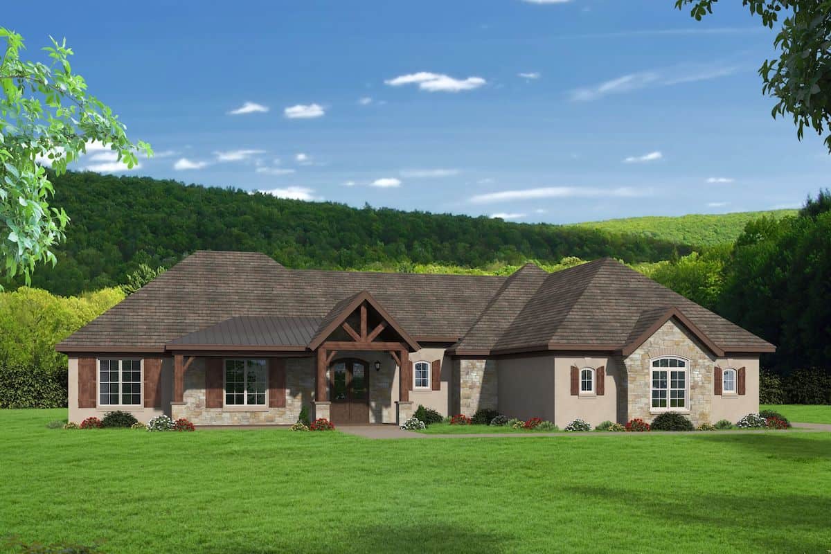 Rustic Ranch House - 3 Bedrms, 4 Baths - 3609 Sq Ft - Plan #196-1208