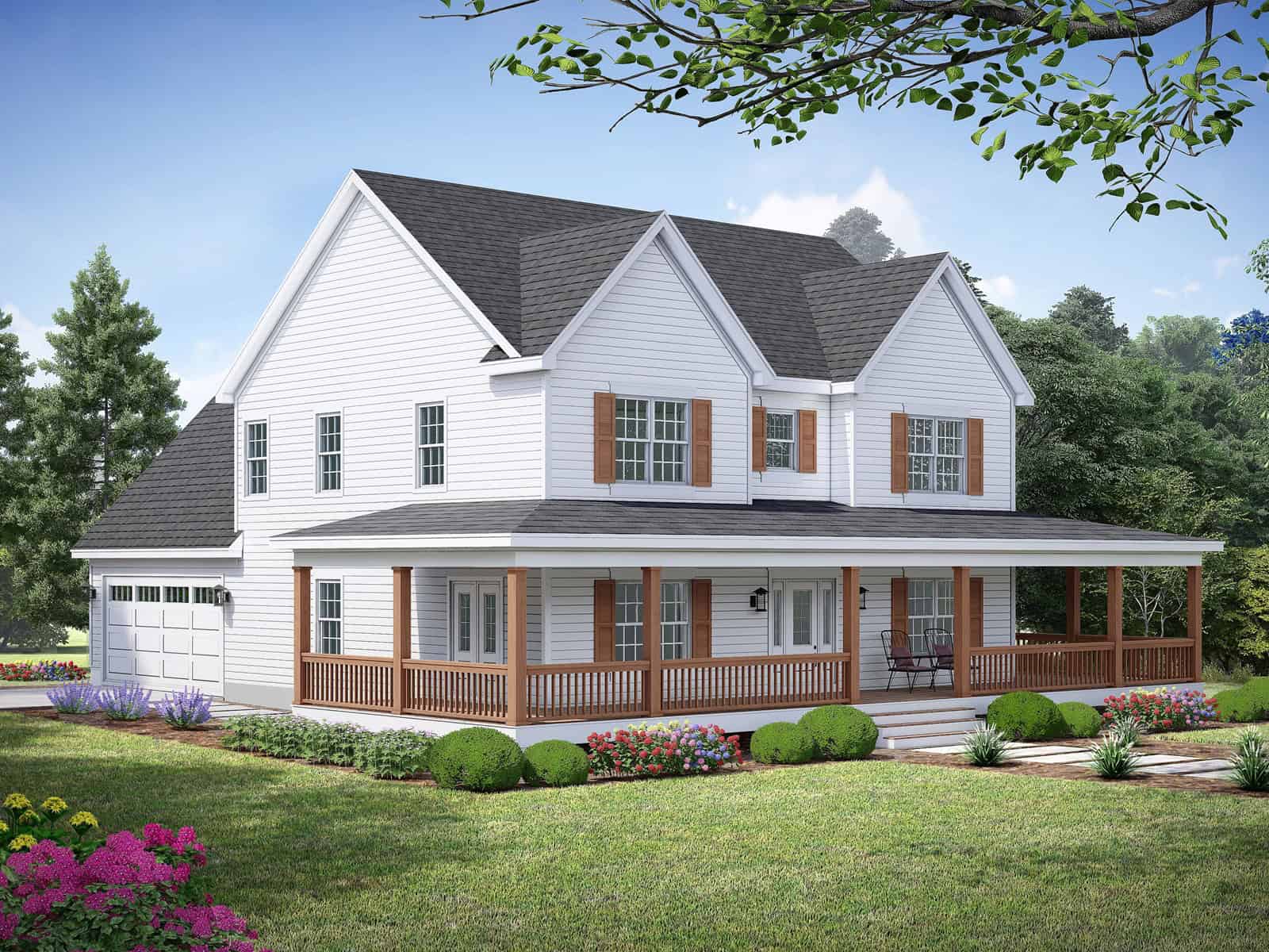 Farmhouse House Plan with Wraparound Porch and Main Floor Primary ...