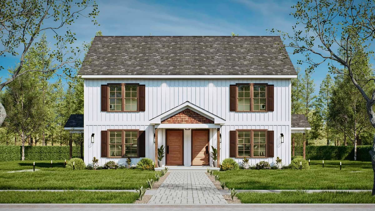 Traditional Duplex Plan: 3 Bedrm, 1280 Sq Ft Per Unit #198-1212